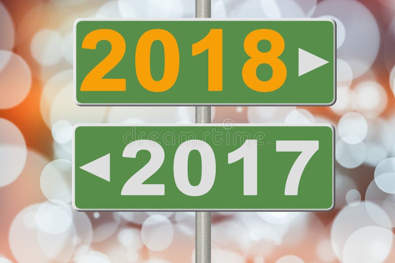 2017 And 2018 On Opposite Direction Panels Stock Image - Image of years ...