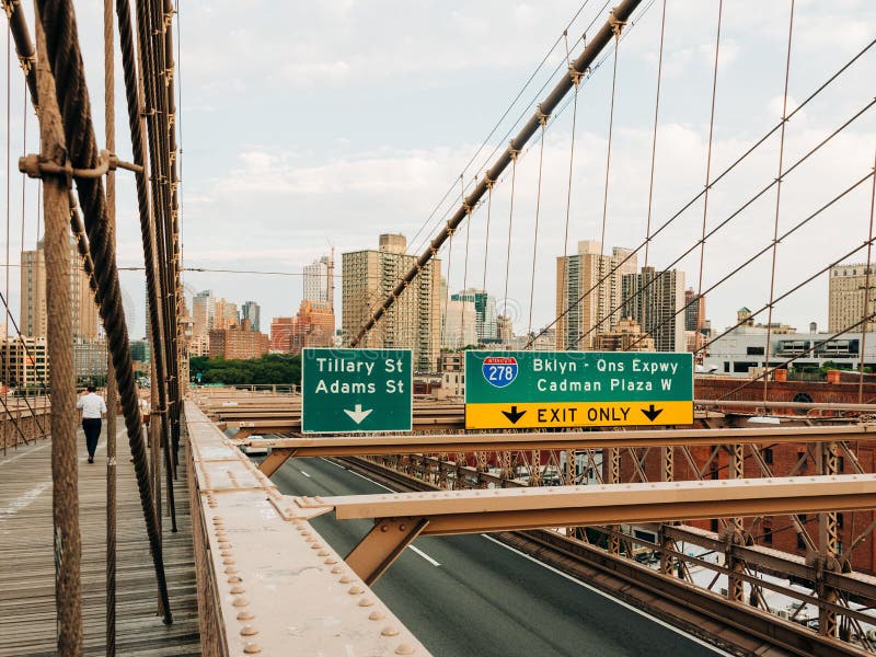 Signs on the Brooklyn Bridge, in New York City Editorial Stock Photo ...