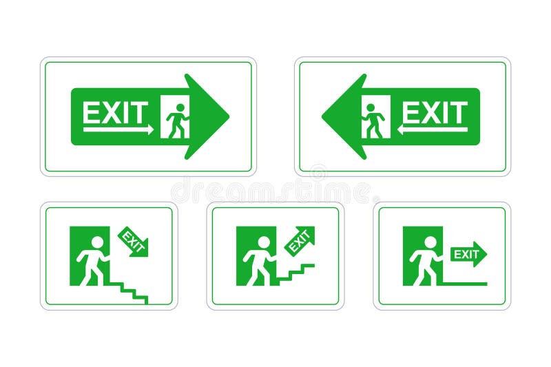 Signs of Direction during Evacuation. Emergency Exit. Running Man To ...