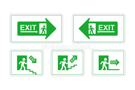 Signs of Direction during Evacuation. Emergency Exit. Running Man To ...