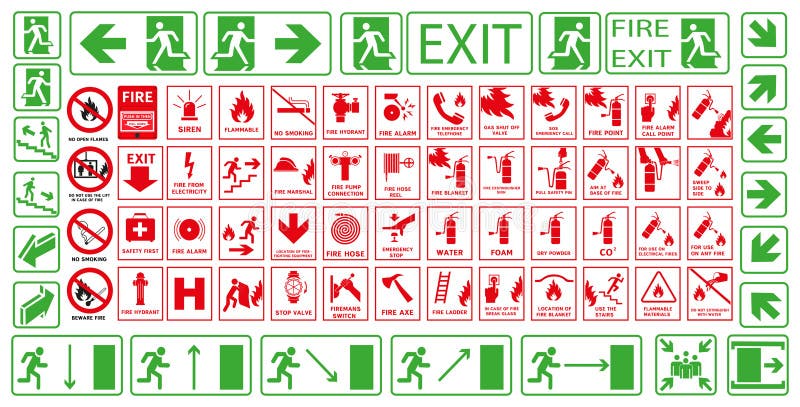 Signs for Evacuation during a Fire. Fire Protection Signs Stock ...