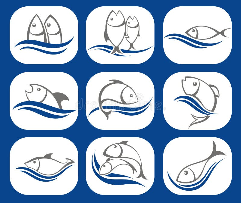 Signs with fish stock vector. Illustration of food, wave - 39970533