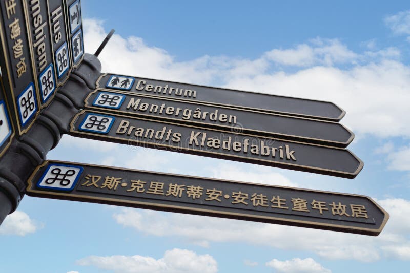 Signs Indicating the City Center of Odense Stock Photo - Image of plate ...