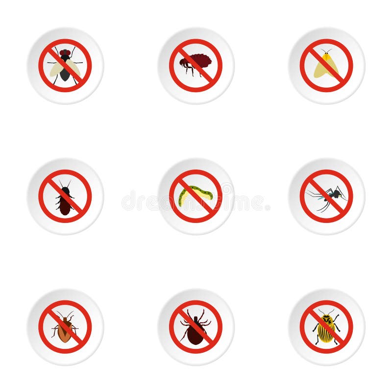 Signs of Insects Icons Set, Flat Style Stock Vector - Illustration of ...