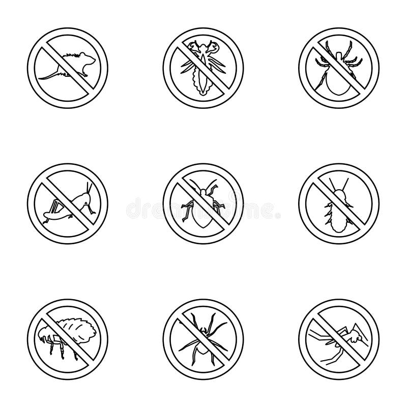 Signs of Insects Icons Set, Outline Style Stock Vector - Illustration ...