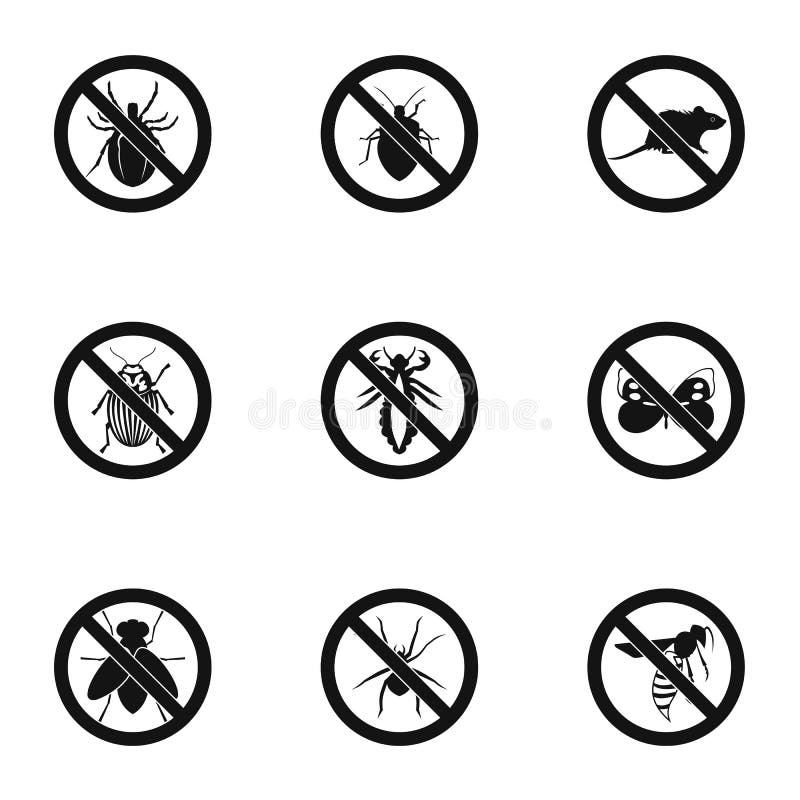 Signs of Insects Icons Set, Simple Style Stock Vector - Illustration of ...