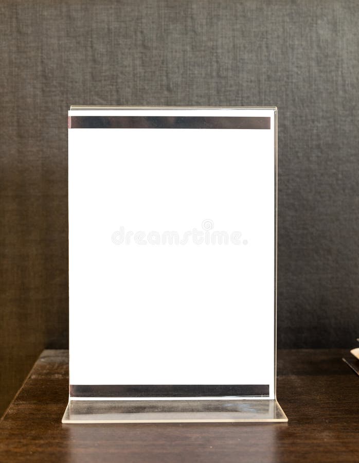 Signs Label Acrylic White Blank on Table Stock Image - Image of label ...