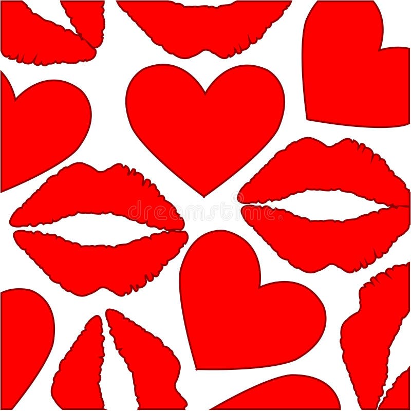 Signs of the Lip and Heart Seamless Pattern Stock Vector - Illustration ...