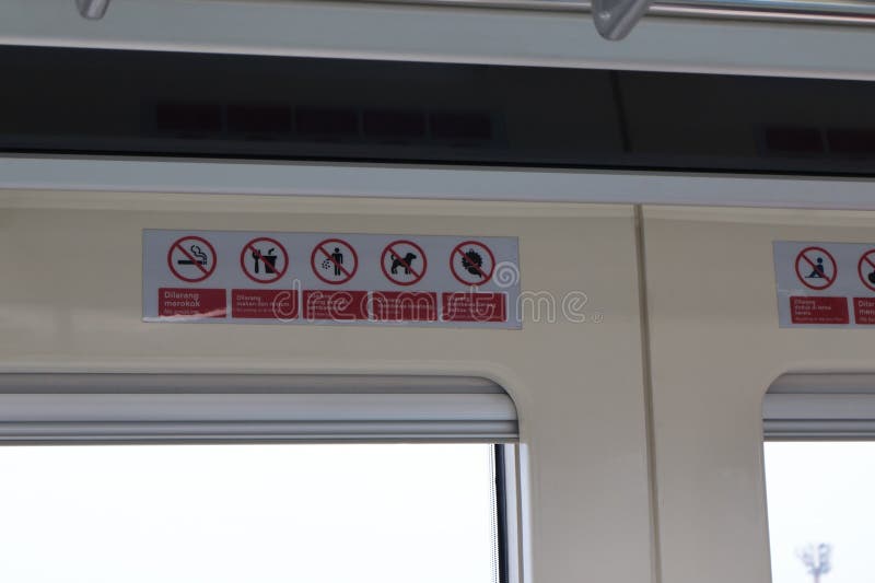 Signs on LRT stock image. Image of train, jakarta, publictransportation ...