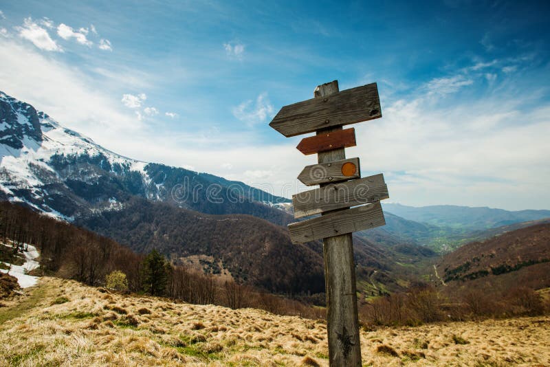 Directional Signs On The Top Of The Mountain Stock Image - Image of ...