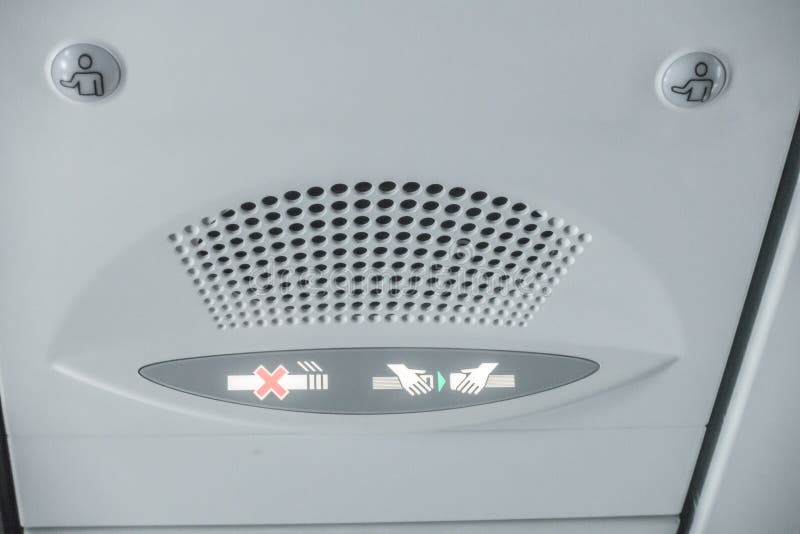 Lights, Air Condition Signs Panel Above the Seat on Plane Stock Photo ...