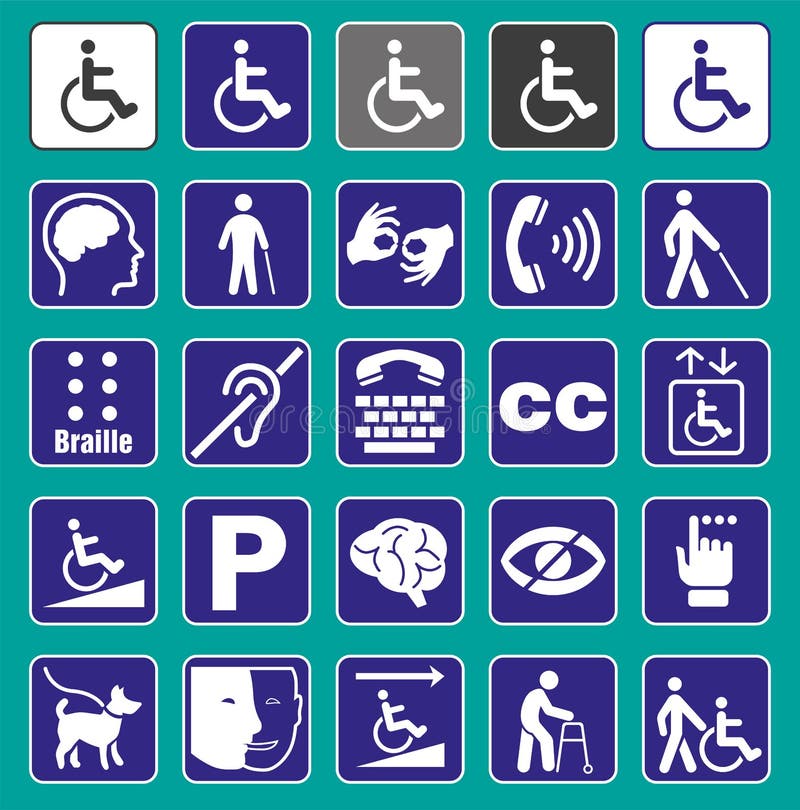 Signs for People with Disabilities in Blue Color. Vector Graphics Stock ...