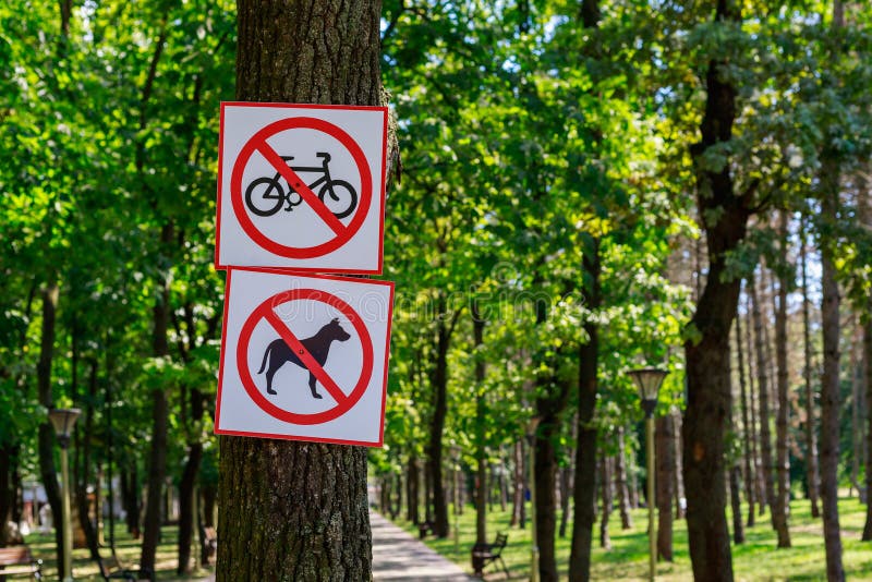 Signs with the Rules of Conduct in a Public Park. Background with Copy ...