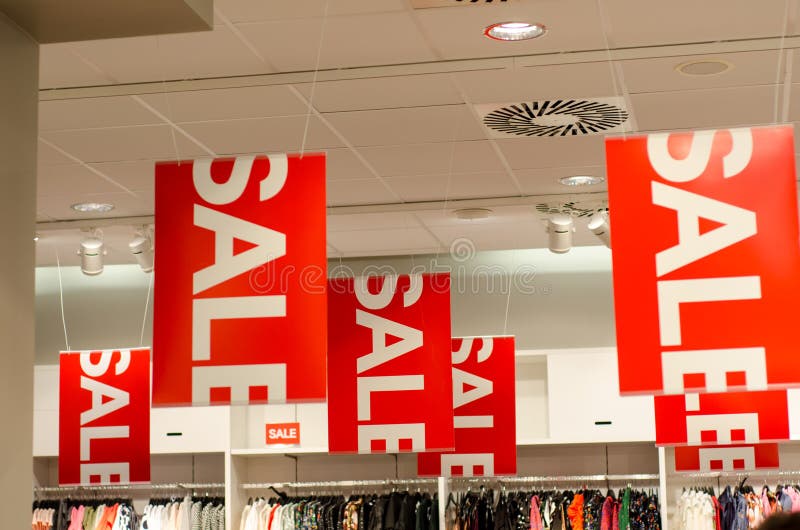 Signs of sale in the store editorial photo. Image of retail - 141794956