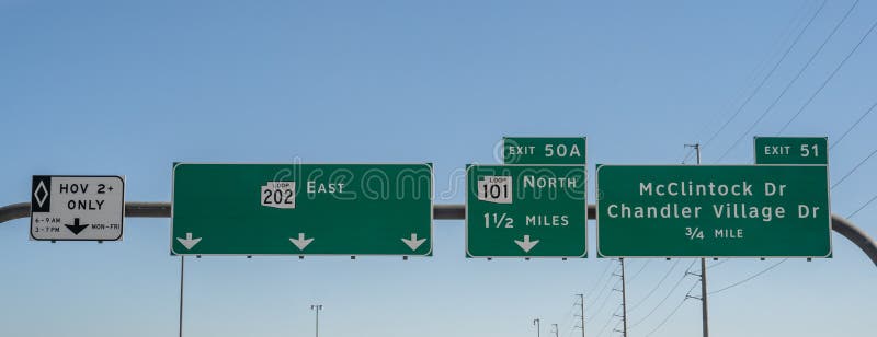 Signs on the Santan Freeway, 202 Loop East Stock Image - Image of east ...