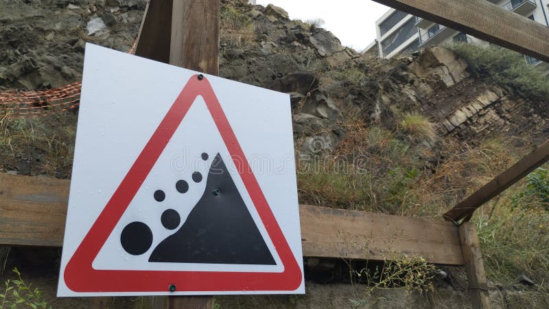 Signs Warning of a Possible Collapse at a Construction Site Stock Photo ...