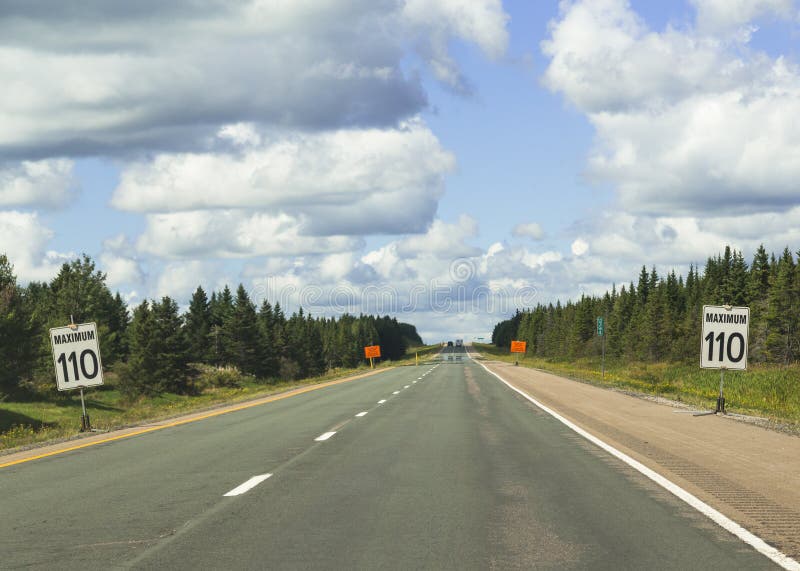 Signs Warning of Speed Limit of 110 in Nova Scotia Stock Image - Image ...