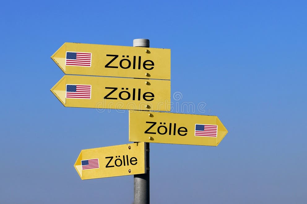 Signs with the Words Tariffs and the US Flag Pointing in Different ...