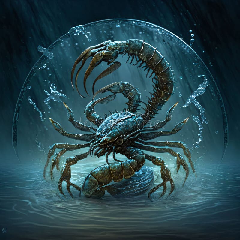 Digital Illustration of a Scorpion in Water with Bubbles in the ...