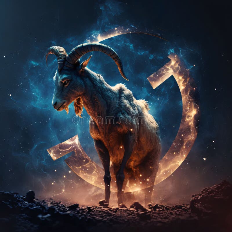 Goat Standing in Front of a Crescent Moon. 3D Rendering Stock ...