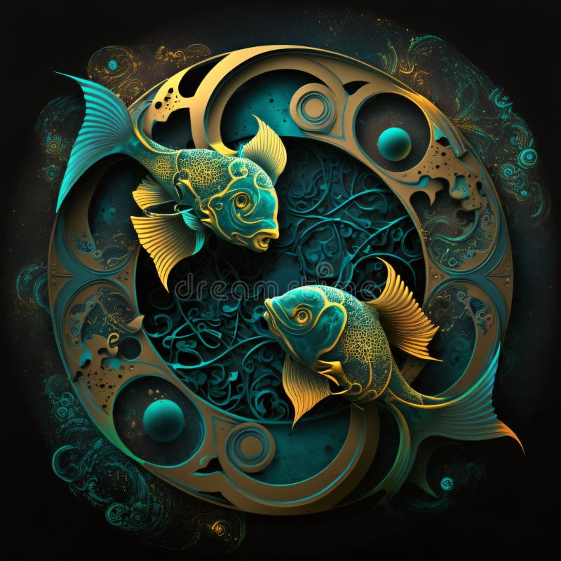 Illustration of Two Fish in the Form of a Circle on a Dark Background ...