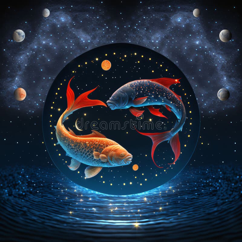 Koi Fish in the Outer Space with Planets and Stars. Vector Illustration ...