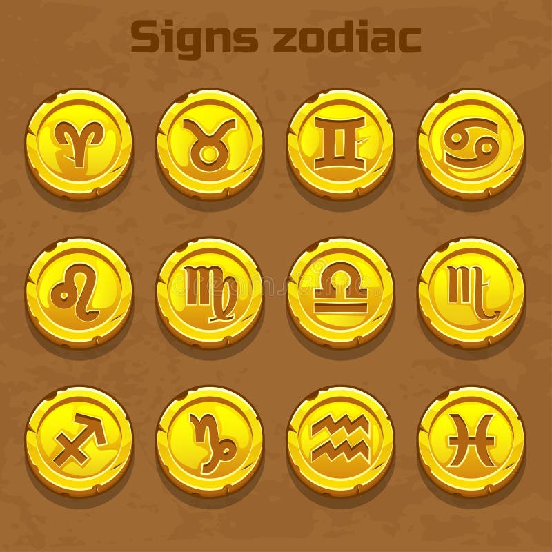 Signs Zodiac on the Old Gold Coins Stock Vector - Illustration of icons ...
