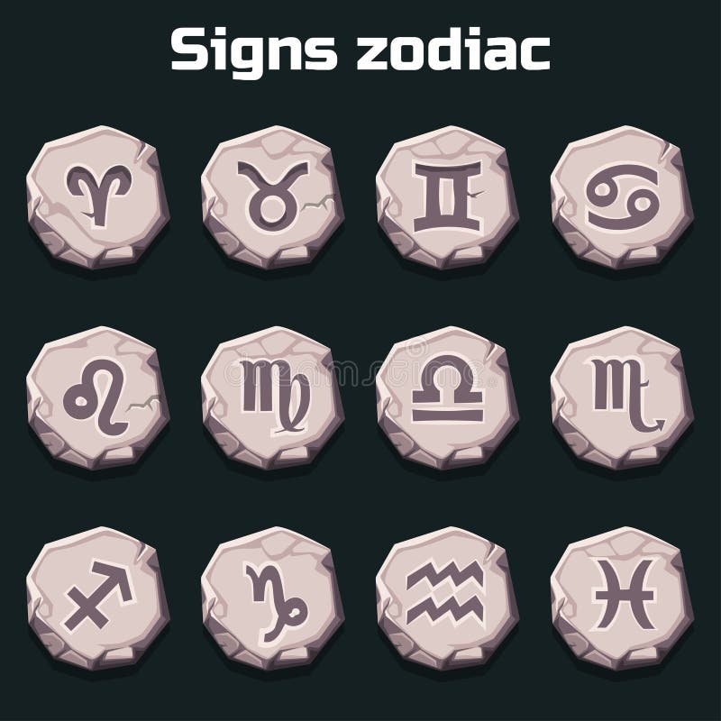 Signs of the Zodiac on the Old Stones Stock Vector - Illustration of ...