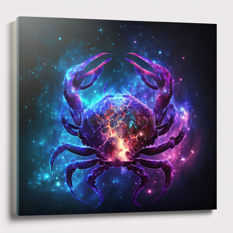Vector Illustration of a Glowing Blue Crab on a Dark Space Background ...