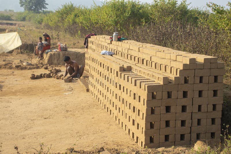 Groups of Red Bricks Standing Side by Side Stock Image - Image of ...