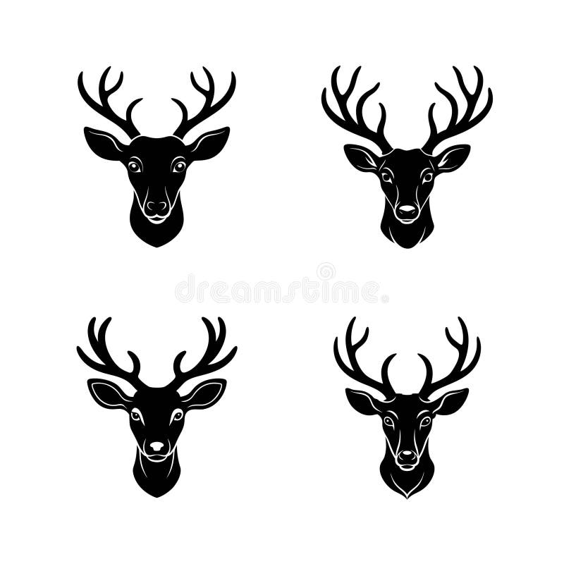 Sika Deer Head Vector Silhouette Art Bundle Stock Vector - Illustration ...