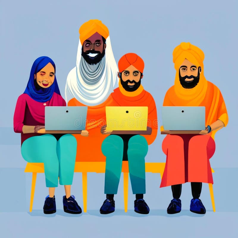 Sikh Religion People Active To Work with Laptops | Group Work| Team ...