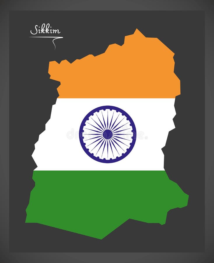 Sikkim Map with Indian National Flag Illustration Stock Vector ...