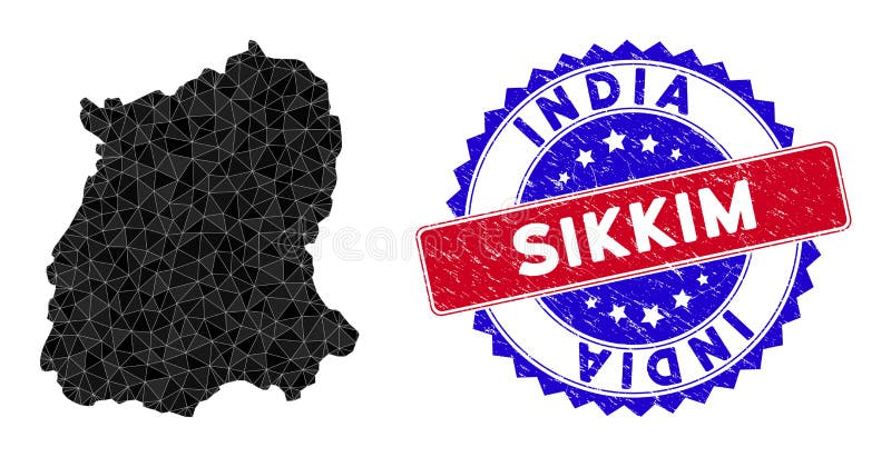 Sikkim State Map Polygonal Mesh and Grunge Bicolor Stamp Stock Vector ...
