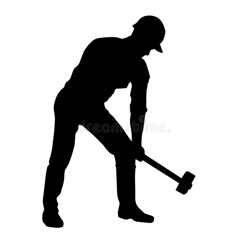 Silhouette of a Worker in Action Pose Using His Sledge Hammer Tool ...