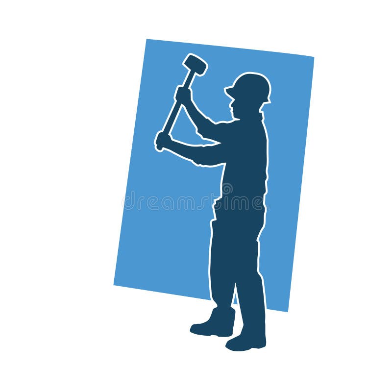 Silhouette of a Worker in Action Pose Using His Sledge Hammer Tool ...