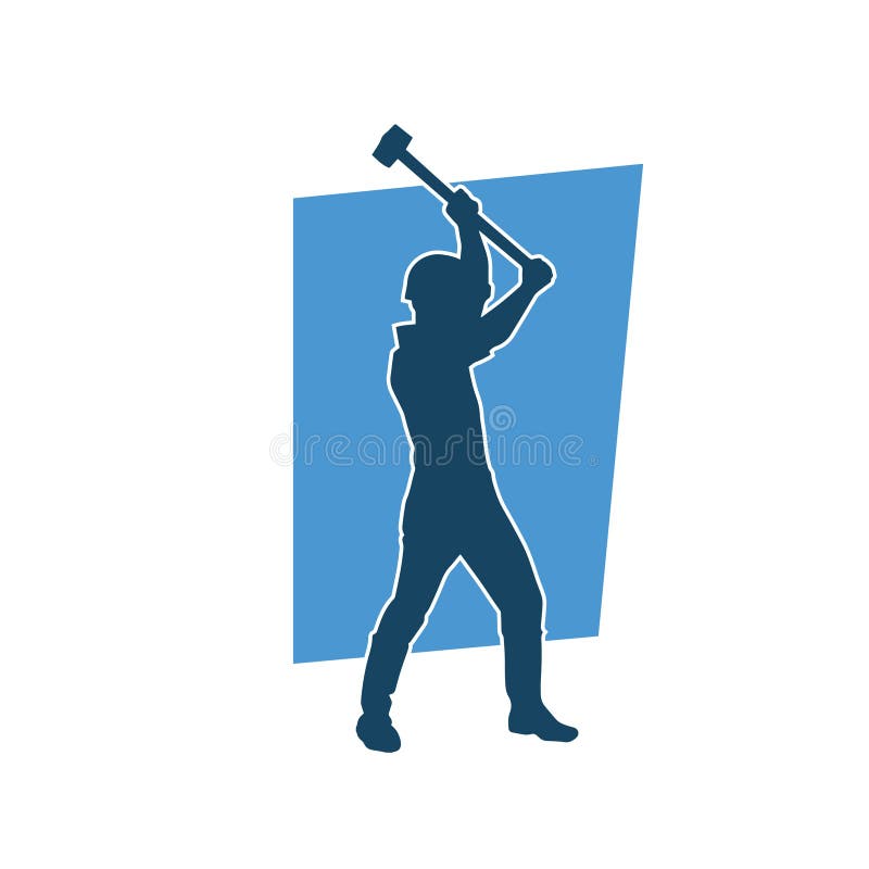 Silhouette of a Worker in Action Pose Using His Sledge Hammer Tool ...