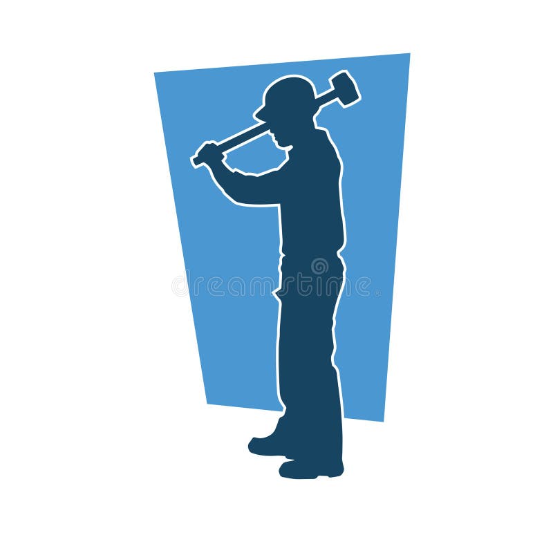 Silhouette of a Worker in Action Pose Using His Sledge Hammer Tool ...