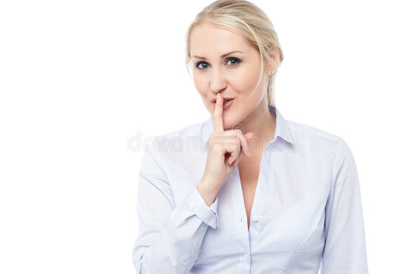 Silence Gesture by Young Corporate Lady Stock Image - Image of lips ...