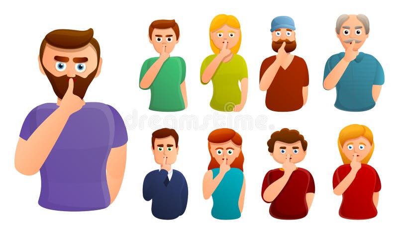 Silence Icons Set, Cartoon Style Stock Vector - Illustration of face ...
