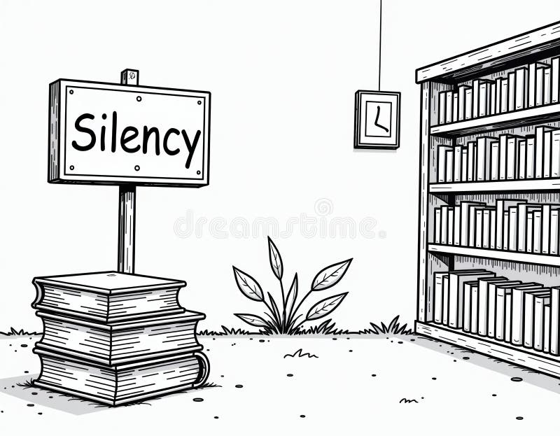 Silence in the Library a Black and White Illustration Stock ...
