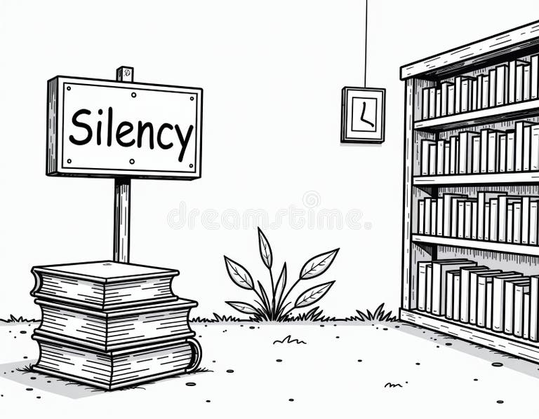 Silence in the Library a Black and White Illustration Stock ...