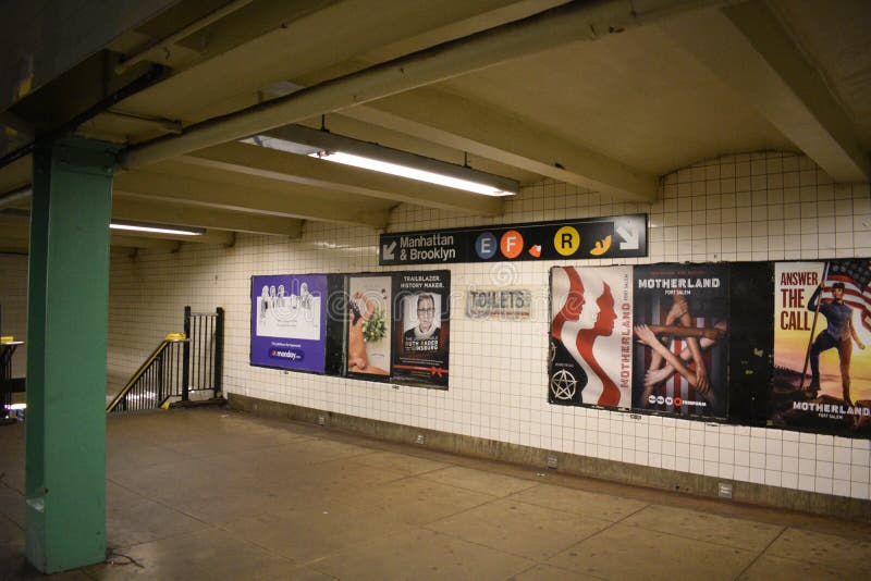 Subway Station at Night in New York Editorial Image - Image of person ...