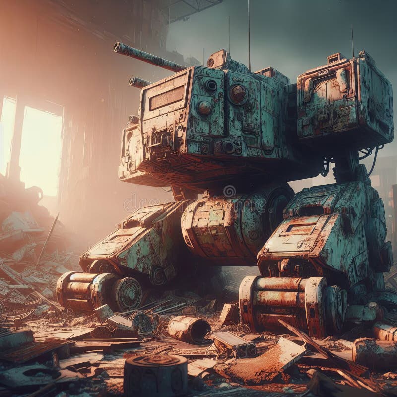 Silent Armored Giant in Rubble Stock Illustration - Illustration of ...