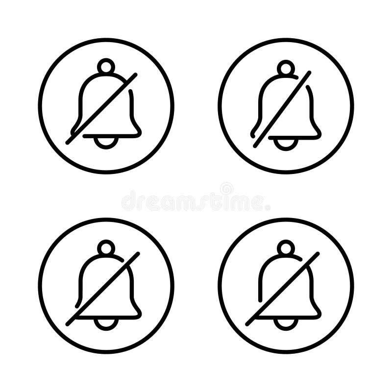 Silent Bell Outline Icon Set on Circle Line. Mute Notification Message ...