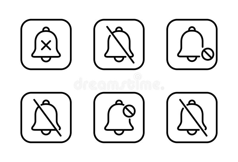 Silent Bell Outline Icon Set on Square Line. Turn Off Notification Sign ...