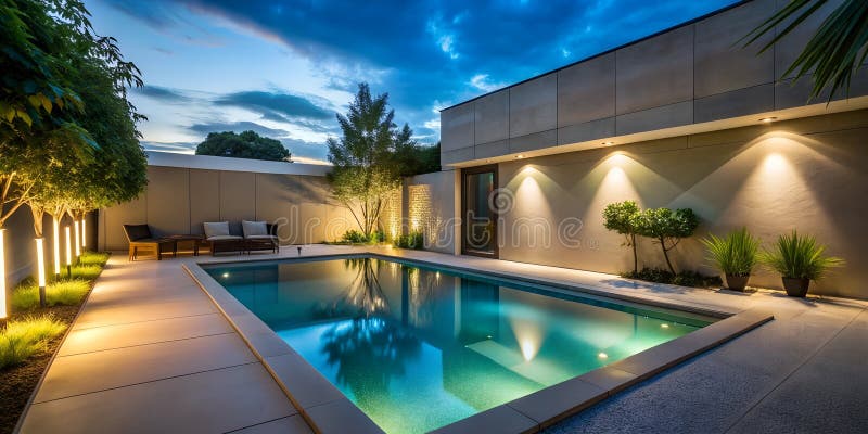 Silent and Calm Backyard with Pool at Night with Moody Lighting AI ...