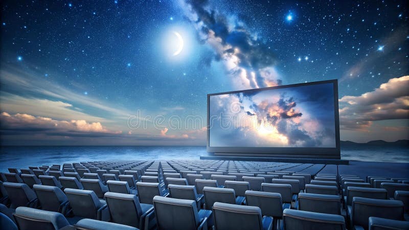 A Silent Cinema Under a Starry Sky AI Generated Stock Illustration ...