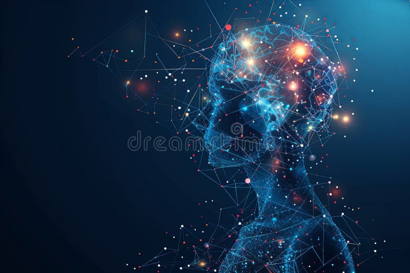 Silent Communication Depicted by Low Poly Brain with Wireframe ...