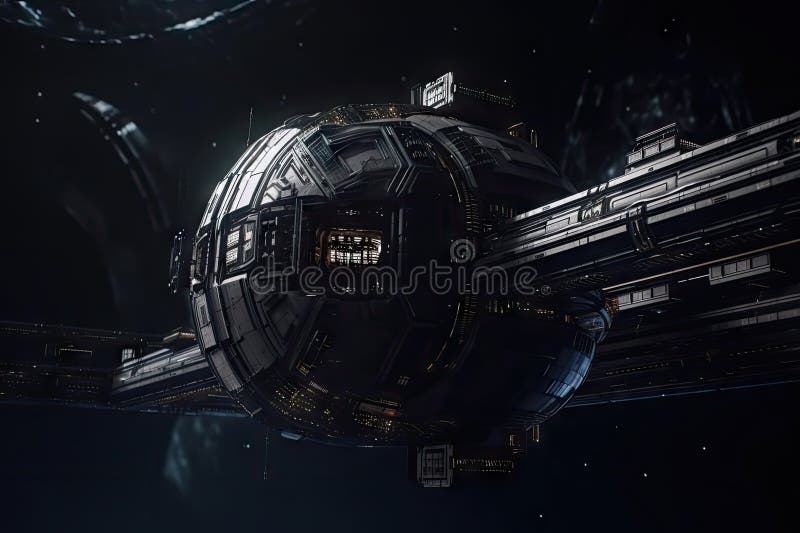 Silent, Dark and Empty Futuristic Space Station, Floating in the Void ...